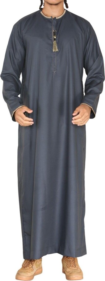 Infinity Leather Men's Islamic Grey Jubba Robe Thobe Arab Eid Kaftan ...