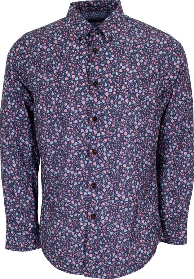 Lords of Harlech Men's Blue / Pink / Purple Morris Ditzy Daisy Shirt In ...
