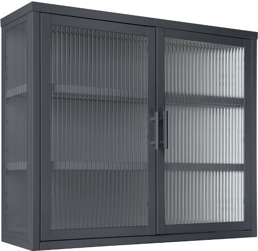 WhizMax Retro Wall Cabinet with Double Glass Door, 3-Tier Storage ...