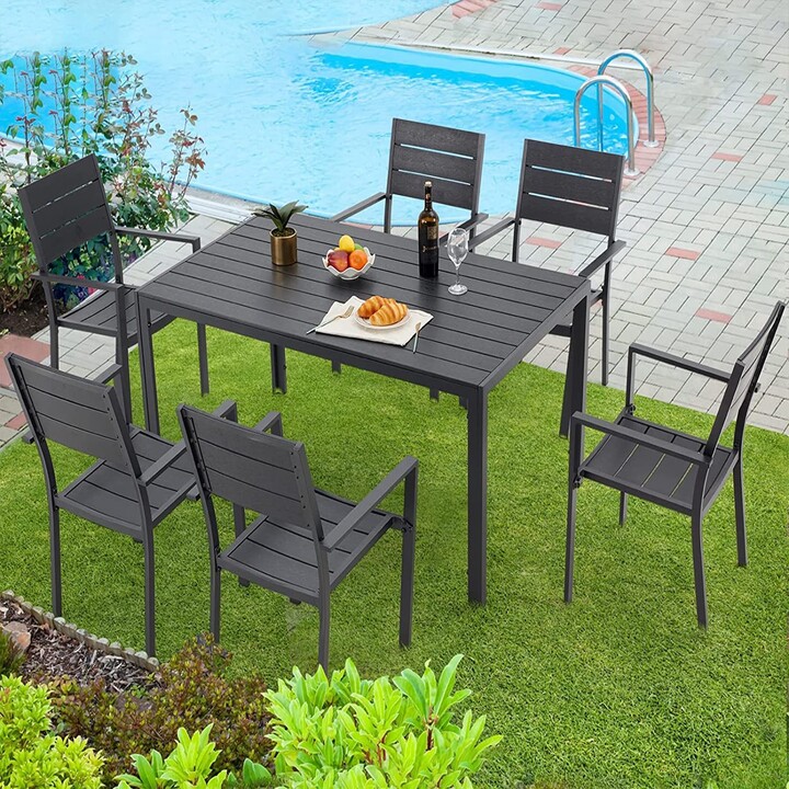 AECOJOY Aluminum 7 Piece Patio Set w/ Rectangular Table and Chairs ...