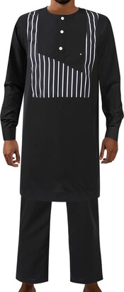 Berimaterry Men's Muslim Arabic Suit Set Striped Middle East Suit Men's ...