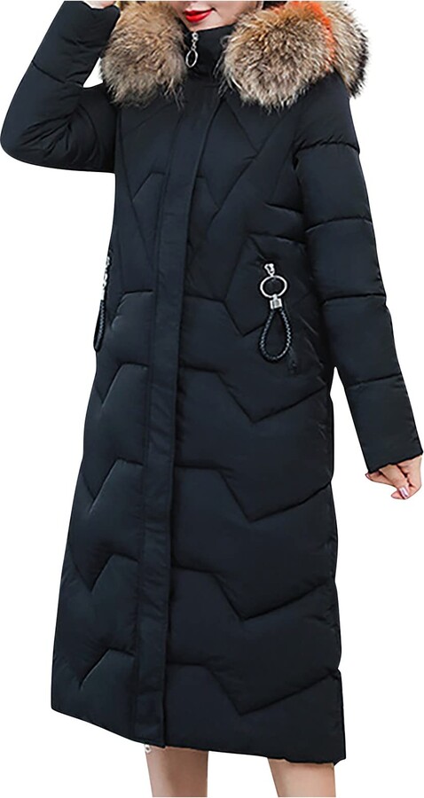 YUSHULINF Women Maxi Long Hooded Fur Puffer Quilted Parka Coat Extra ...