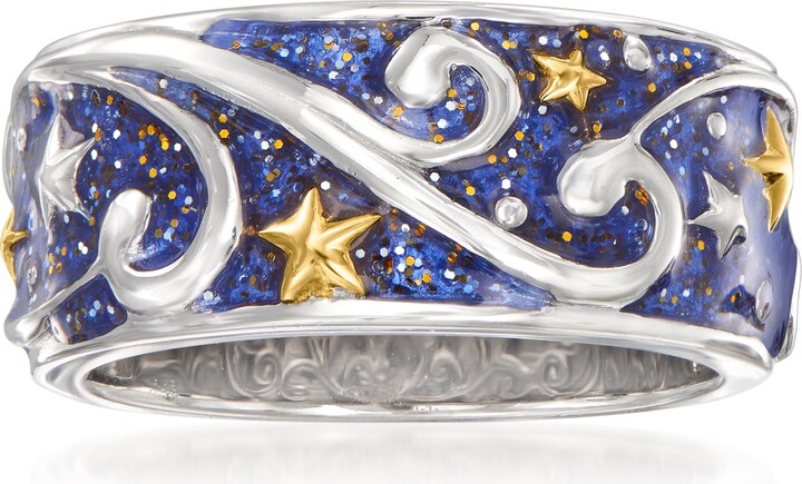 Ross-Simons Glittery Blue Enamel Celestial Ring in 2-Tone Sterling Silver - ShopStyle