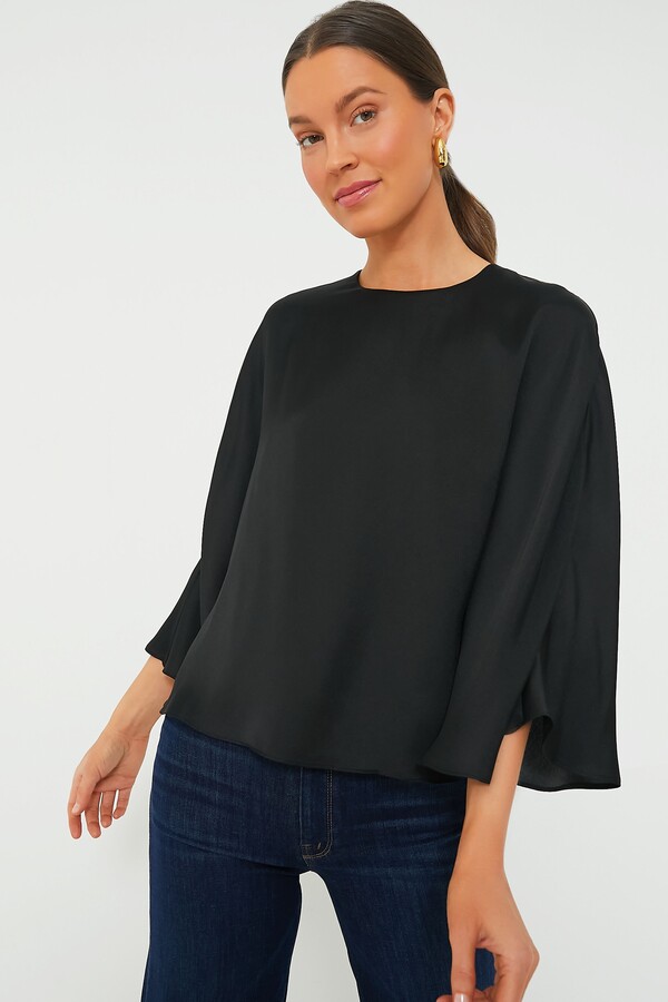 Tuckernuck Black Satin Twill Selma Cape Blouse - ShopStyle
