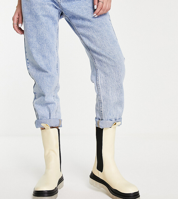 Public Desire Wide Fit Winter translucent sole boots in cream - ShopStyle