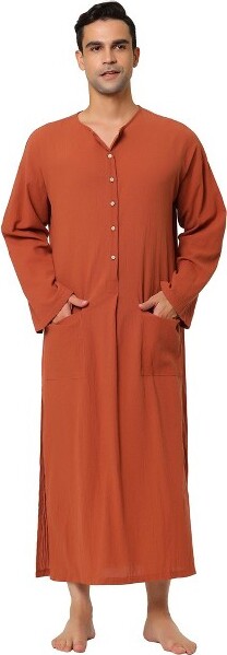 Lars Amadeus Lar Amadeu Men' Night Sleep Cotton Side Split Long Gown ...