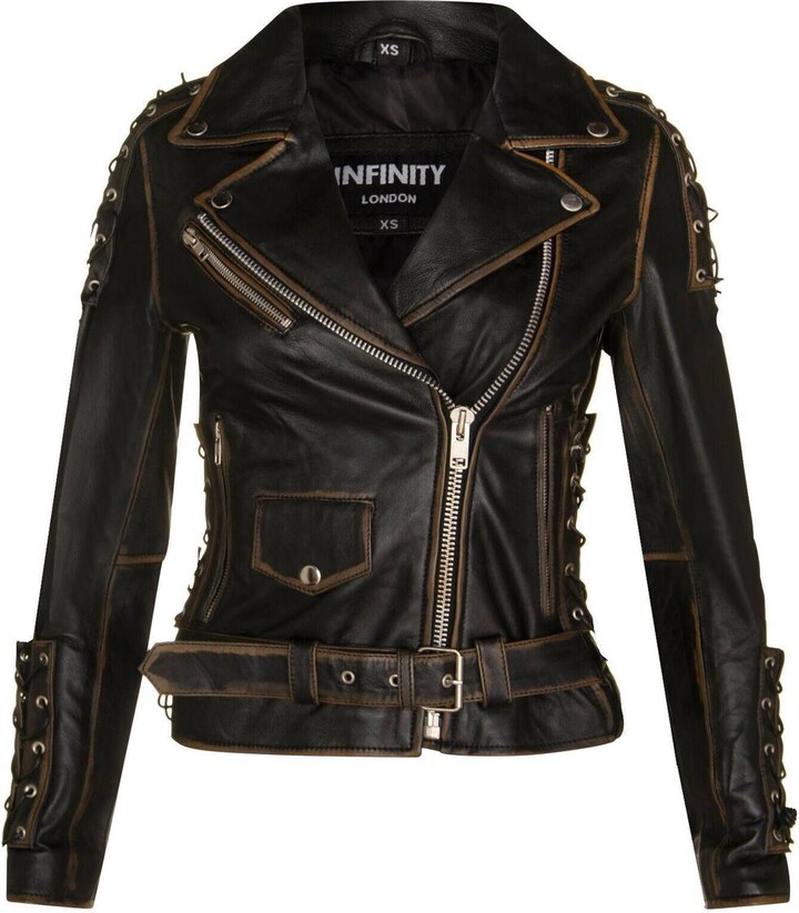 Infinity Leather Brando Leather Biker Jacket-Bari - Black - ShopStyle