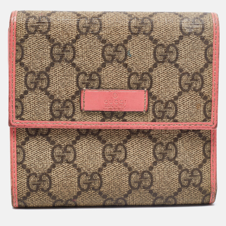 Gucci Beige/Pink GG Supreme Canvas and Leather Trifold Wallet - ShopStyle