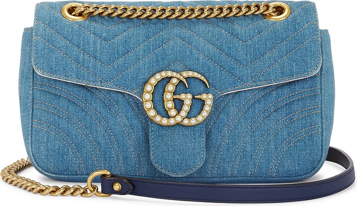 Gucci GG Marmont Chain Denim Shoulder Bag in Blue - ShopStyle
