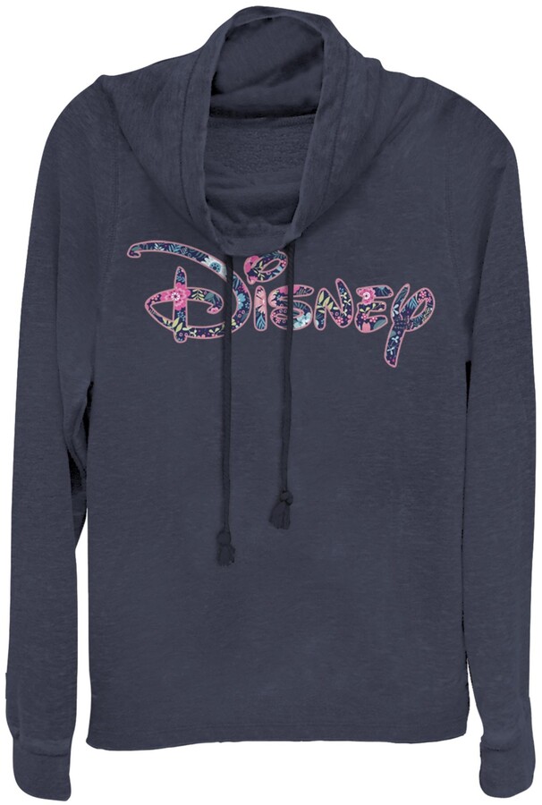 Fifth Sun Juniors Disney Logo Disney Floral Fill Fleece Cowl Neck ...