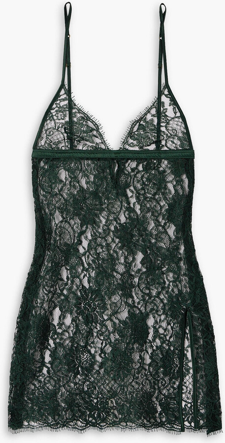 Coco de Mer London Hera satin-trimmed Leavers lace chemise - ShopStyle