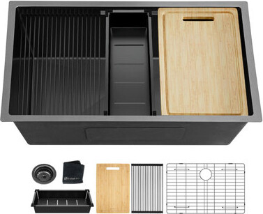 LOONGFIELD 32 Inch Undermount Gunmetal Black Workstation Kitchen Sink ...