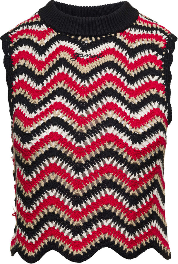 Ganni Red Crochet Vest In Organic Cotton Woman - ShopStyle