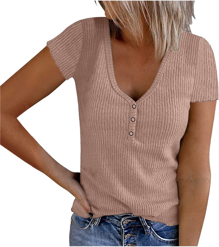 Generic Pink Blouse Bustier Tee for Girls Summer Fall Deep V Neck ...