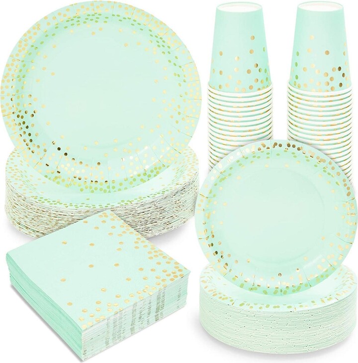 Sparkle And Bash Gold Foil Polka Dot Dinnerware Set for Baby Shower ...