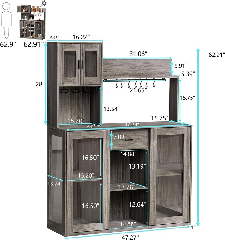PAKASEPT Sideboard Buffet Cabinet, Coffee Bar, Modern Wood Glass-Buffet ...
