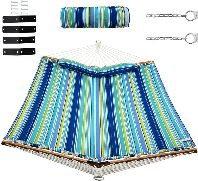 Patio Hammock Foldable Portable Swing Chair Bed with Detachable Pillow ...