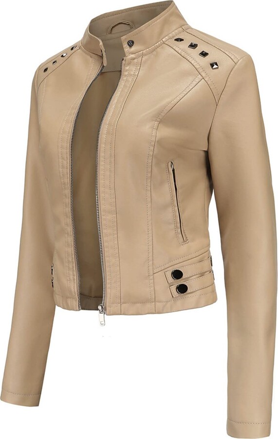 MODSGUE Black Leather Jacket Women's Long Sleeve Transition Jacket ...