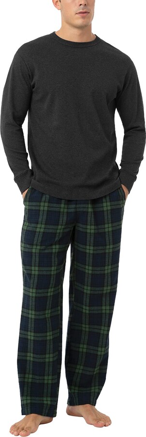 LAPASA Men's 100% Cotton Pajama Set Cotton Jersey Top & Flannel Bottoms M79 (Dark Grey + Dark ...
