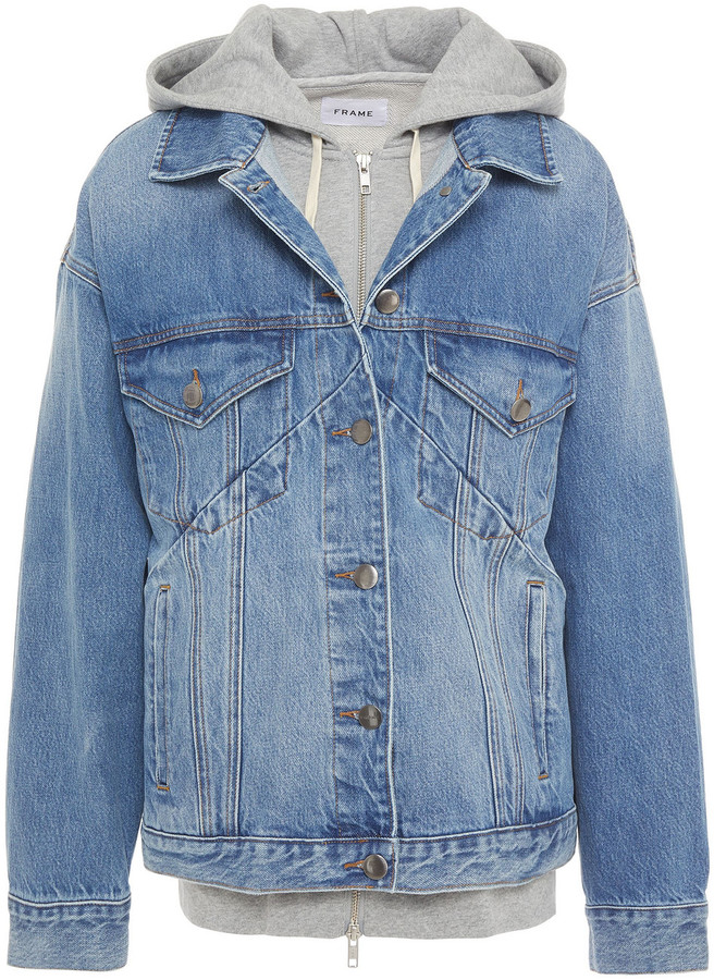 Frame Le Jagged Oversized Layered French Cotton-terry And Denim Jacket ...