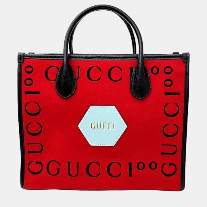Gucci Red Black Fabric 100 Small Tote Bag (659983) - ShopStyle