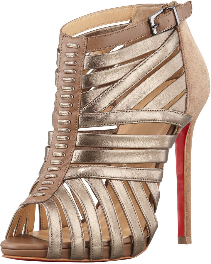 Christian Louboutin Karina Caged Red-Sole Ankle Bootie, Greige ...