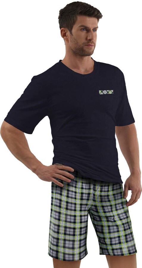 e.VIP Men's Short Pyjama Set Chris S 325 Made of Pure Cotton Navy/Green ...
