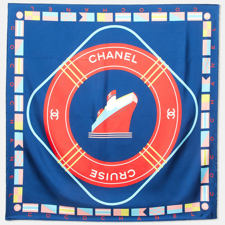 Chanel Navy Blue Logo Cruise Print Silk Square Scarf - ShopStyle Scarves & Wraps