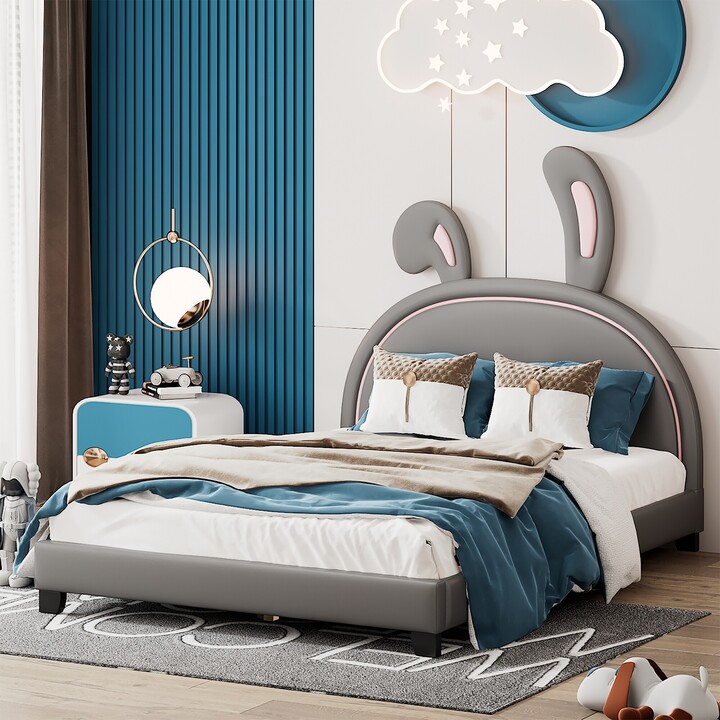 EYIW Full Size Upholstered Platform Bed with Rabbit-Shaped Leather ...
