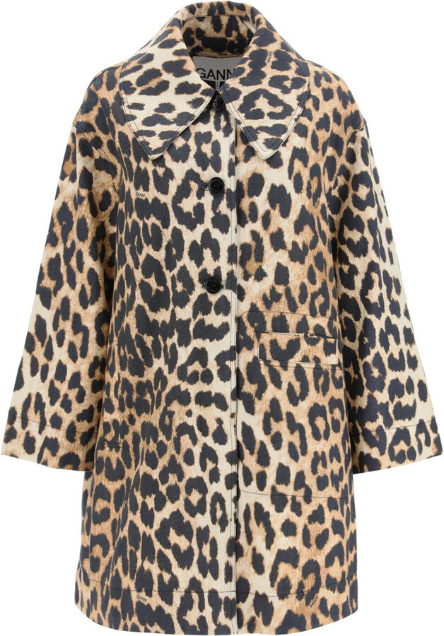 Ganni oversized jacket in leopard print canvas - ShopStyle
