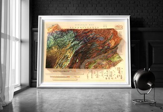 Etsy Pennsylvania - Geologic Map Vintage Elevation Map- Shaded Relief ...