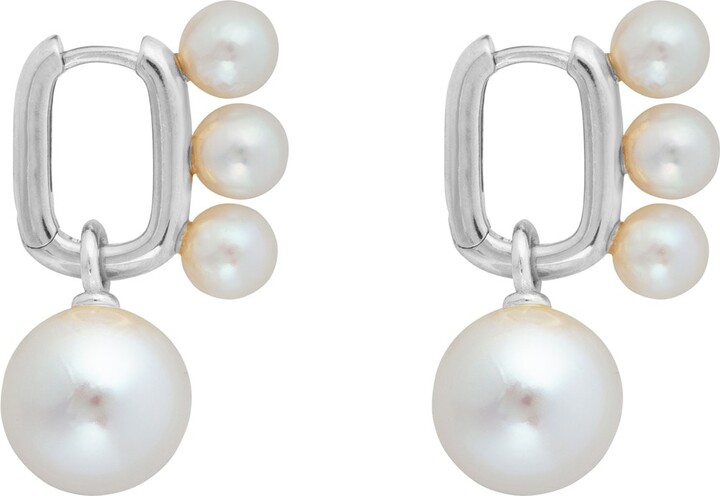 Ora Pearls Silver / White Aetia Trio & Xl Pearl Hoop Earrings- Silver ...