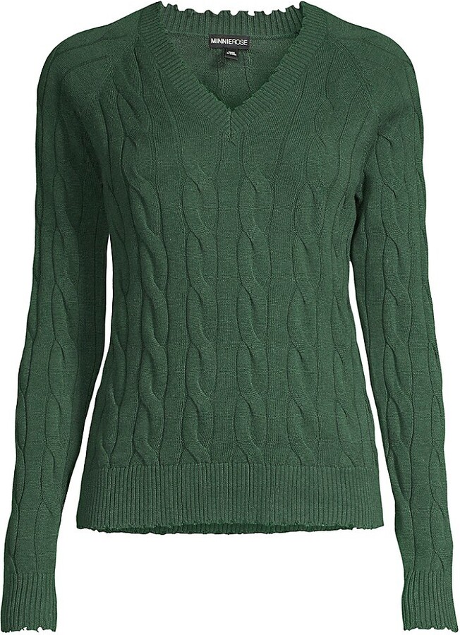 Minnie Rose Frayed Cable-Knit Sweater - ShopStyle