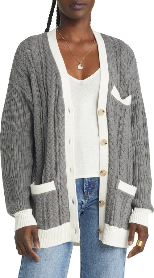 Treasure & Bond Women's Varsity Mix Stitch Tipped Cardigan - ShopStyle