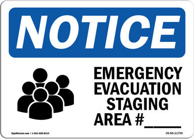 SignMission OSHA Notice - Emergency Evacuation Staging Sign with Symbol ...