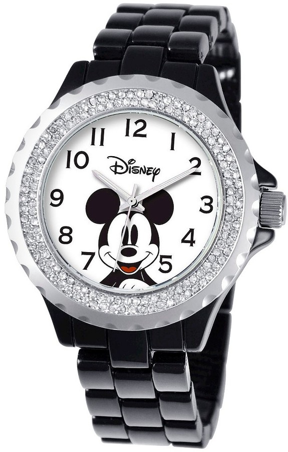 Disney Women's Mickey Mouse Enamel Sparkle Watch - Black - ShopStyle