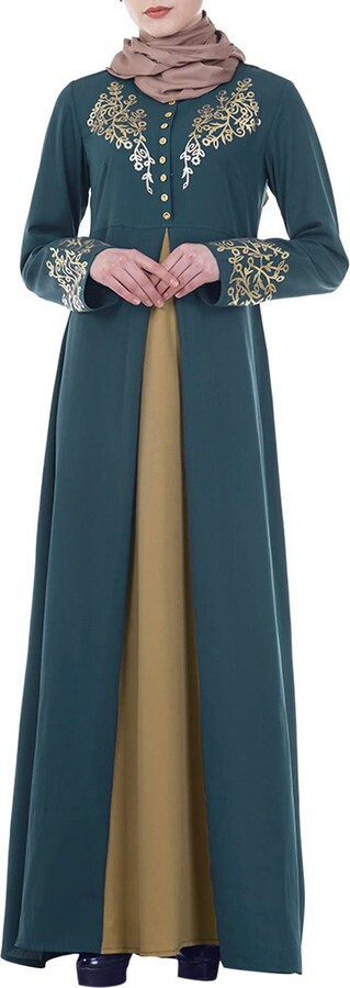 VESNIBA Muslim Arabic Dress Women Vintage Islamic Abaya Dress Gold ...