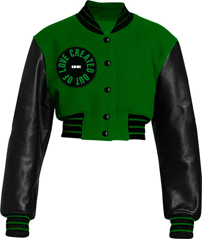 Cool Creative Women's Emerald Green Cropped Letterman Jacket - ShopStyle