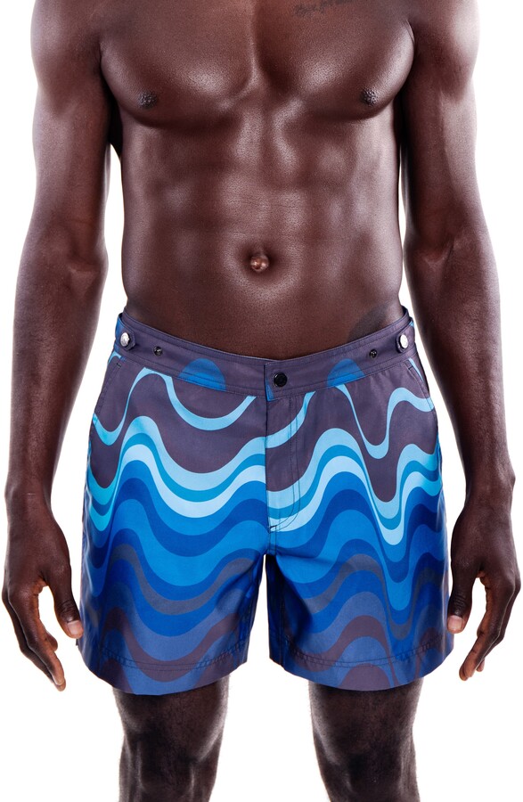 PRINCE & BOND Elvio Tailored Wave Print Hybrid Swim Trunks - ShopStyle