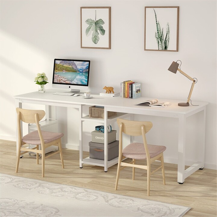 Tribesigns White 78 Inches Rectangle Computer Desk Double Workstation ...