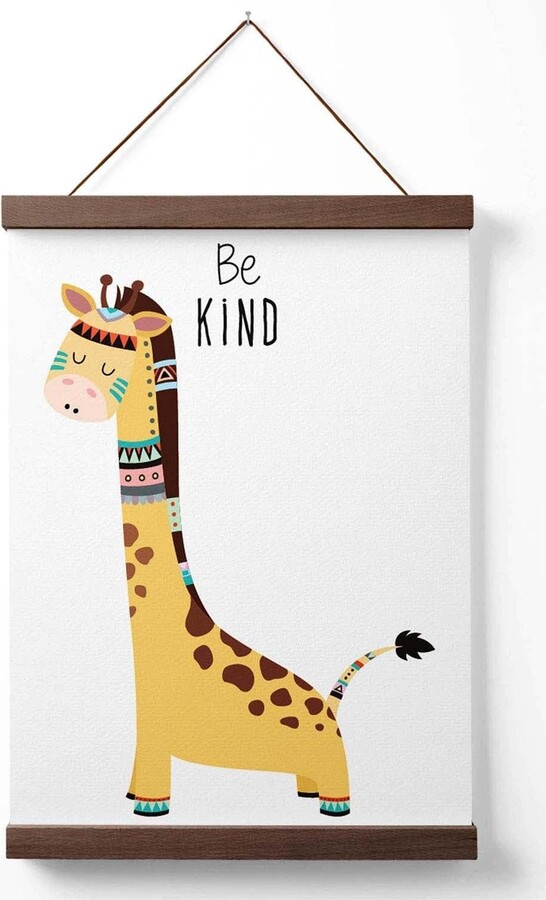 ARTZE Be Kind Giraffe Tribal Animal Quote Poster with Walnut Hanger ...