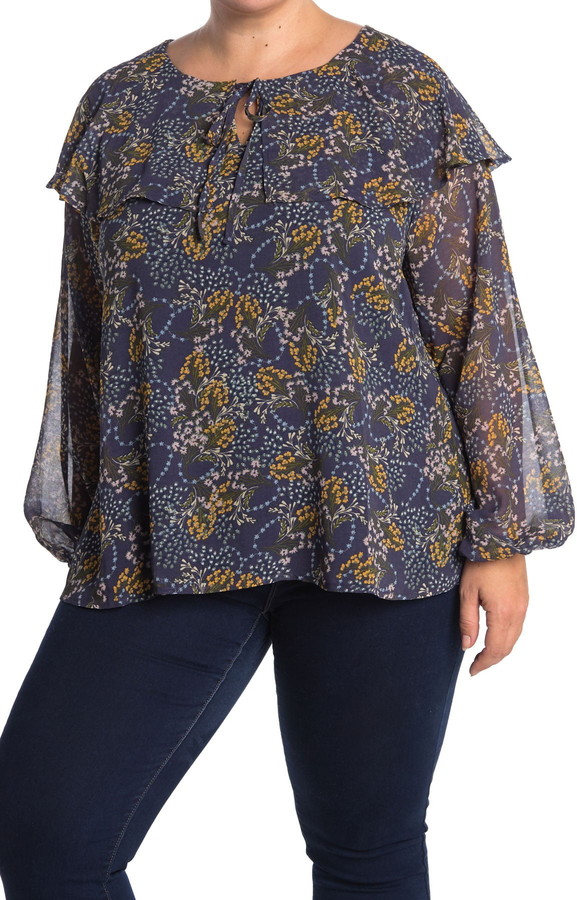 Bobeau Darla Floral Chiffon Overlay Blouse - ShopStyle Plus Size Tops