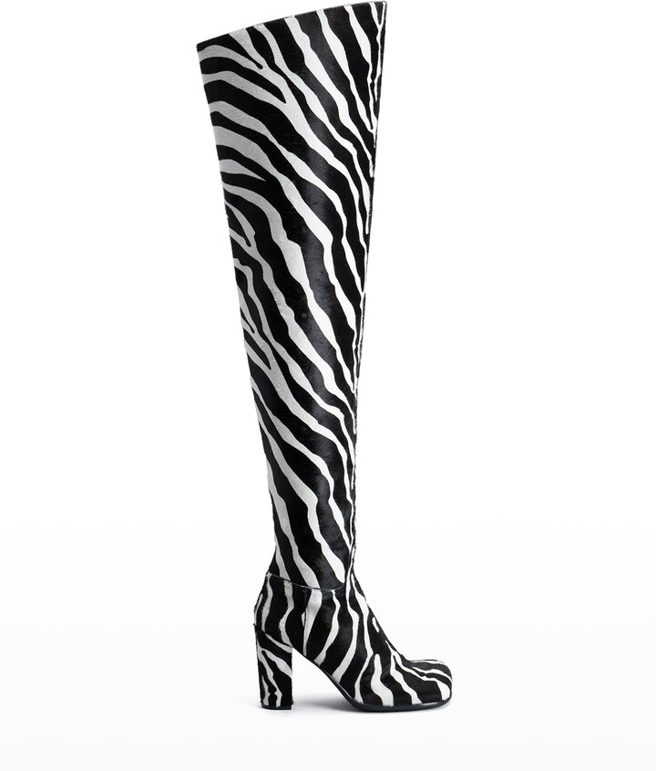 Bottega Veneta Zebra-Print Fur Over-The-Knee Boots - ShopStyle