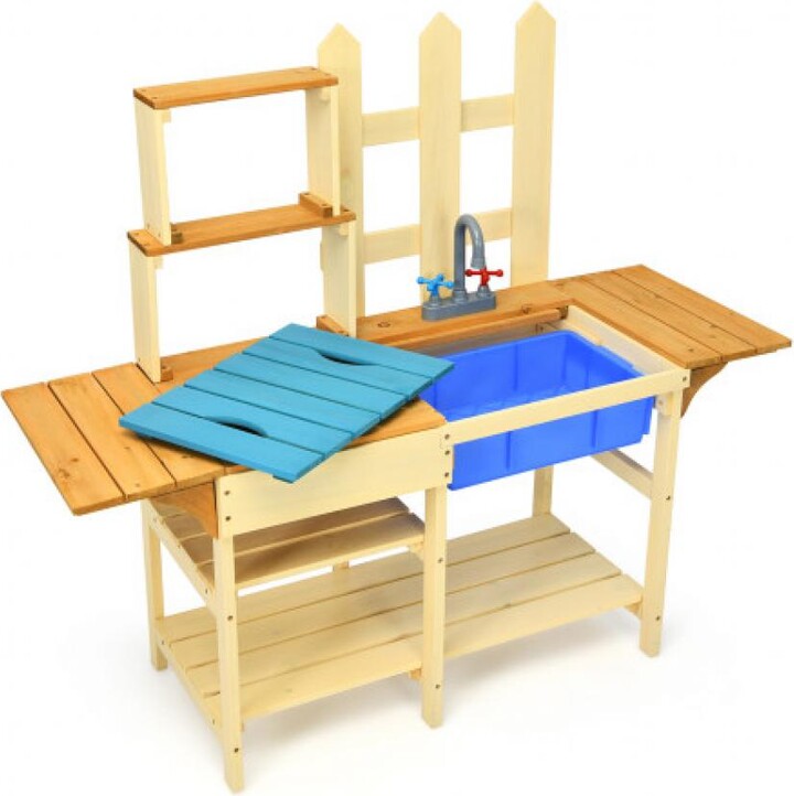 Hivvago Kid's Outdoor Wooden Pretend Cook Kitchen Playset Toy ...