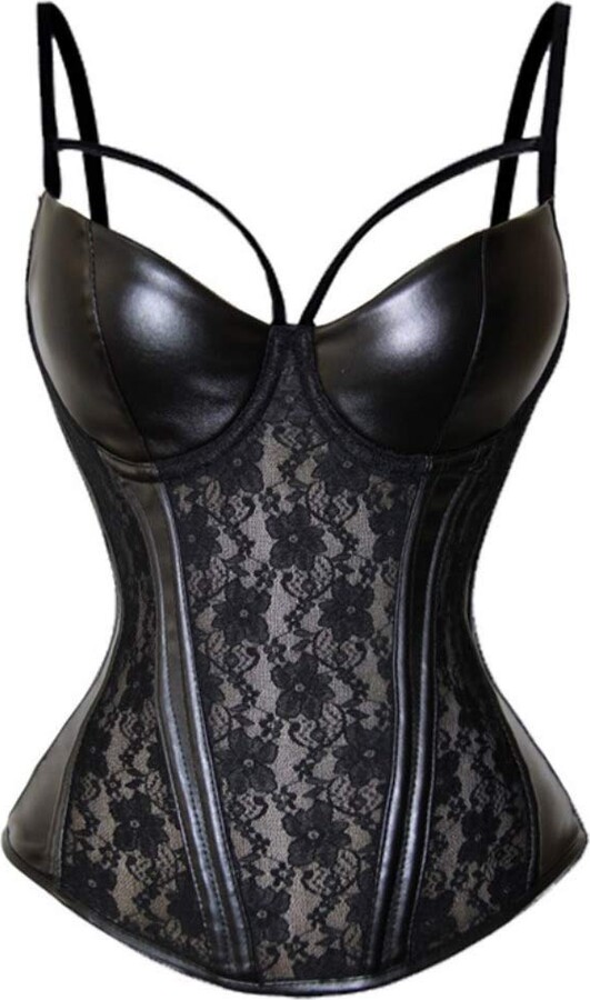 E-Girl Women Plus Size Overbust Corset Faux Leather G-String Top Corset ...