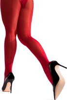 sofsy Sheer Backseam Tights Invisibly Reinforced Nylon Pantyhose | 20 Den - Red with Red Seam ...