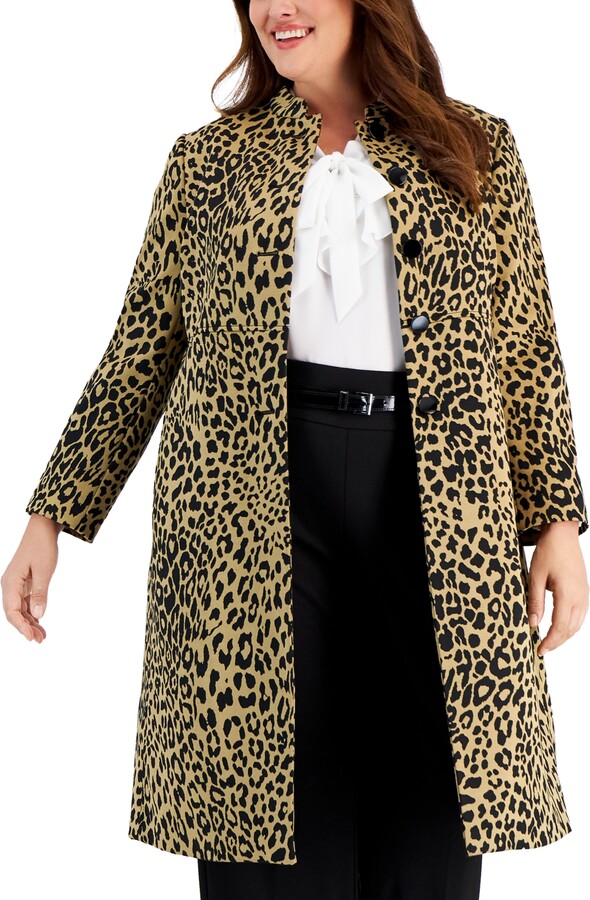 Kasper Plus Size Jacquard Animal-Print Long Jacket - ShopStyle