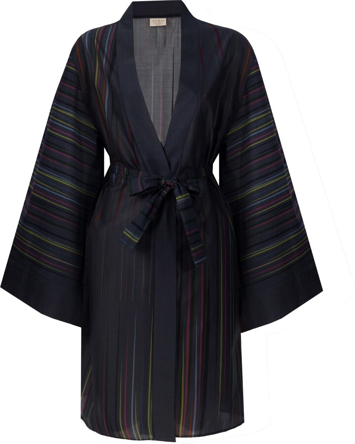Geomi - Rainbow Kimono In Navy - ShopStyle Printed Dresses