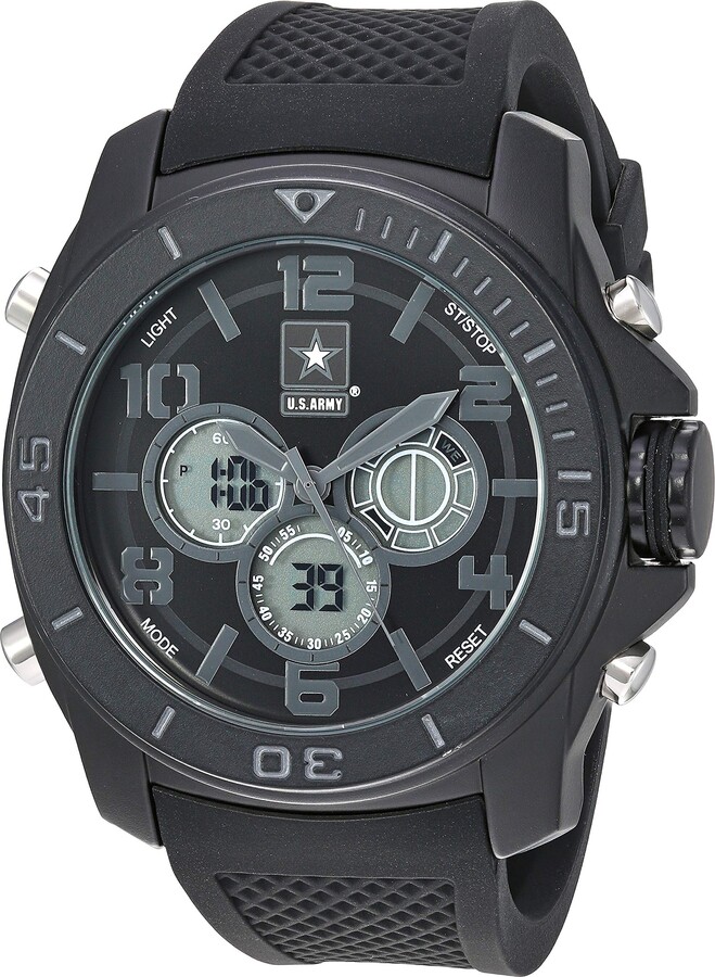 U.S. Army Men’s Analog-Digital Chronograph Black Silicone Strap Watch ...