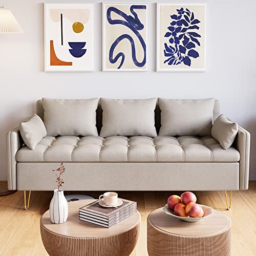 Assile Modern Faux Leather 3 Seater Couch with Button Tufted Design and ...